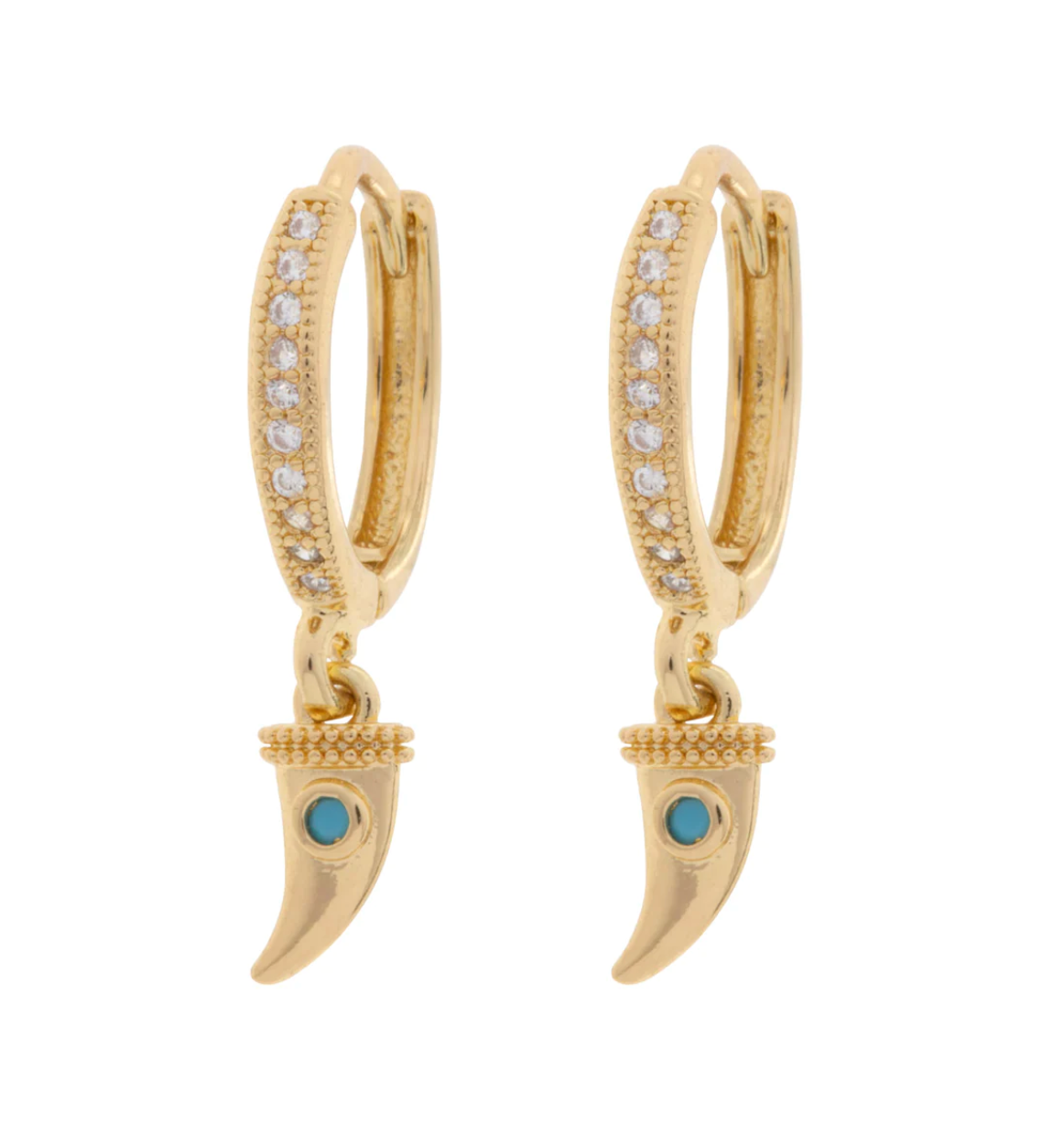 Bowyn - Small Horn with Blue Stone Hoop Earrings – Timi of Sweden PH